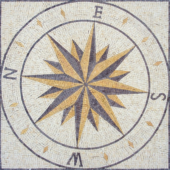 32 Handmade Nautical Compass Square Marble Mosaic Décor | Etsy