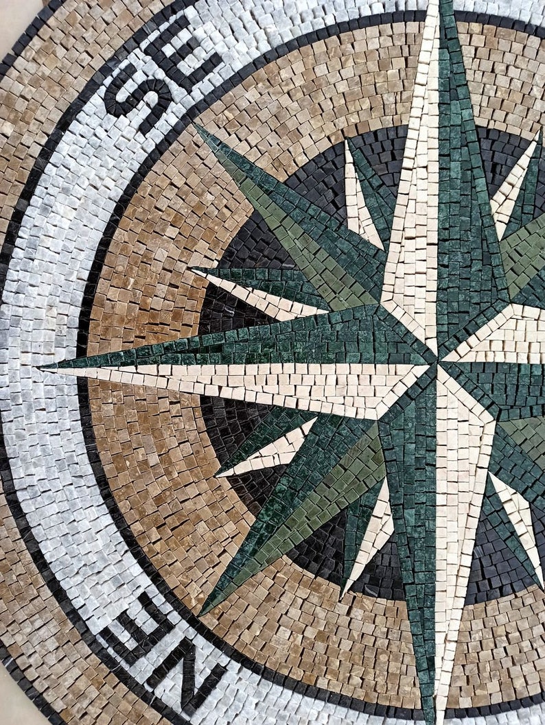 Handmade Compass Mosaic Tile Medallion: Indoor/outdoor Marble Art - Etsy