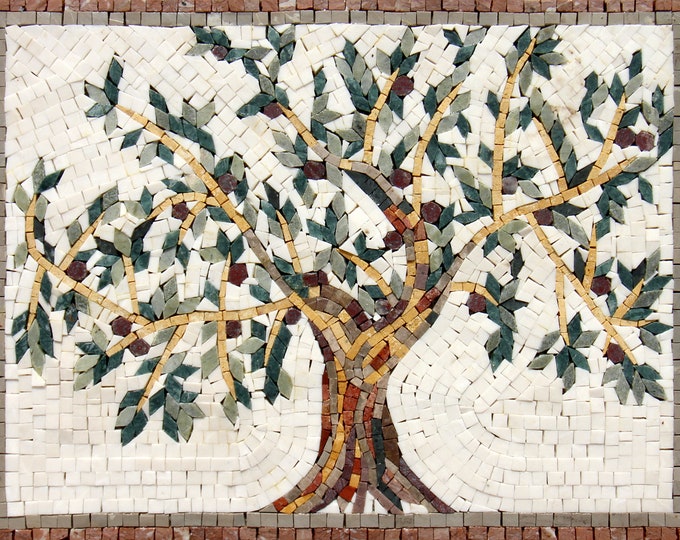 Olive Tree Backsplash Mural Marble Mosaic Tiles. Handcrafted Mosaic ...