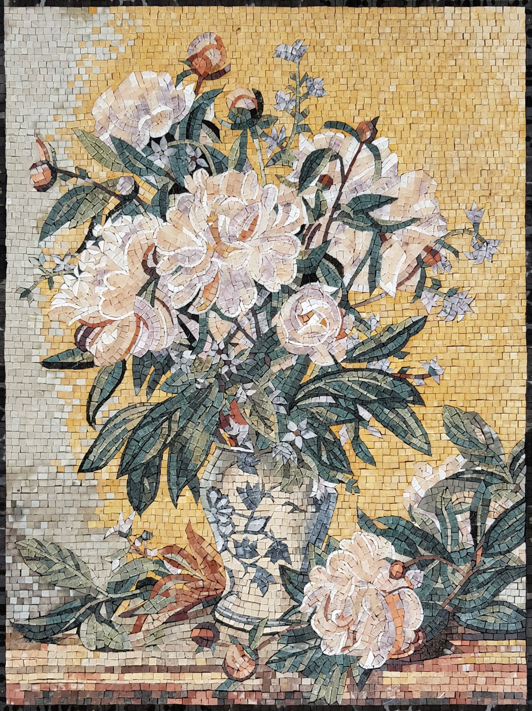 COLORFUL FLOWER VISE - Overflowing Handmade Marble Mosaic Wall Art ...