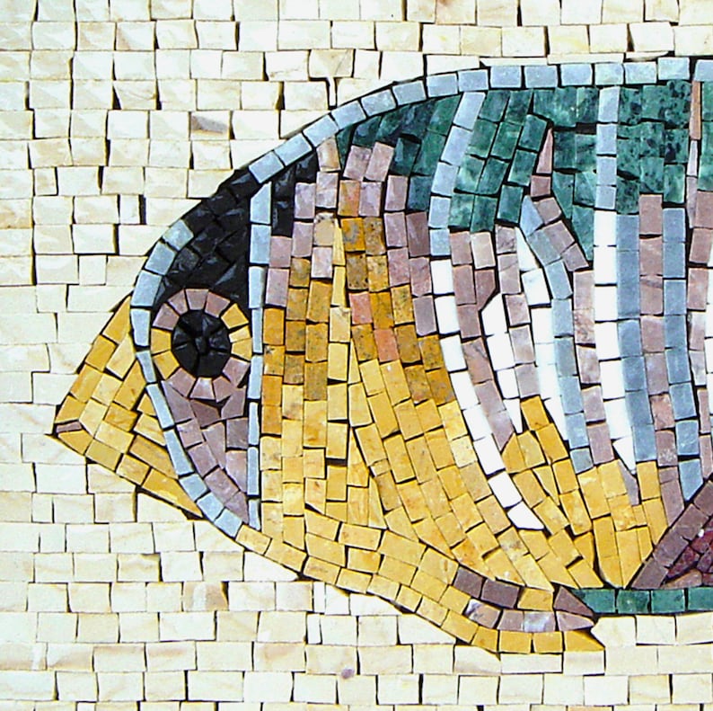 Handmade Fish Mosaic Tile Art: Kitchen Backsplash Wall Decor (16x16 ...