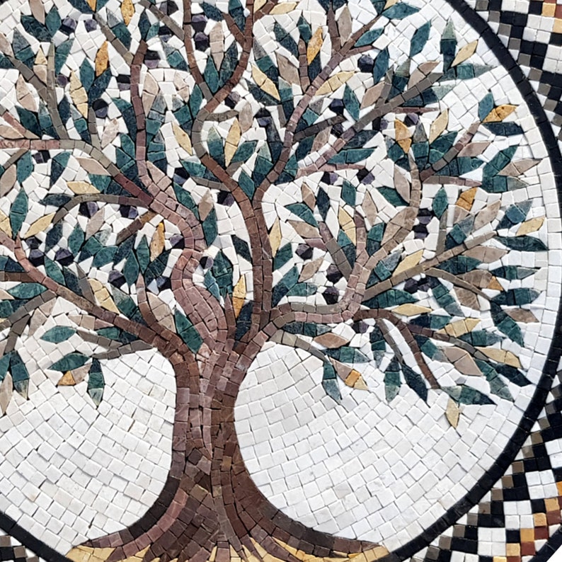 Olive Tree Backsplash Marble Mosaic Medallion Tiles. Customization ...