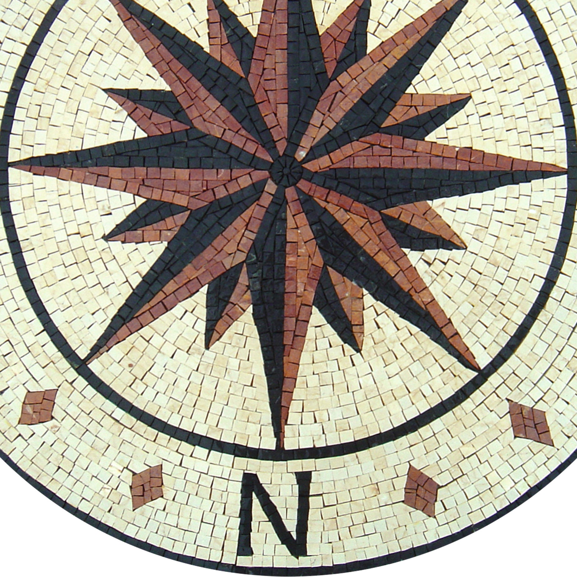 Nautical Compass Mosaic Tile: Handmade Wind Rose Medallion (40 ...