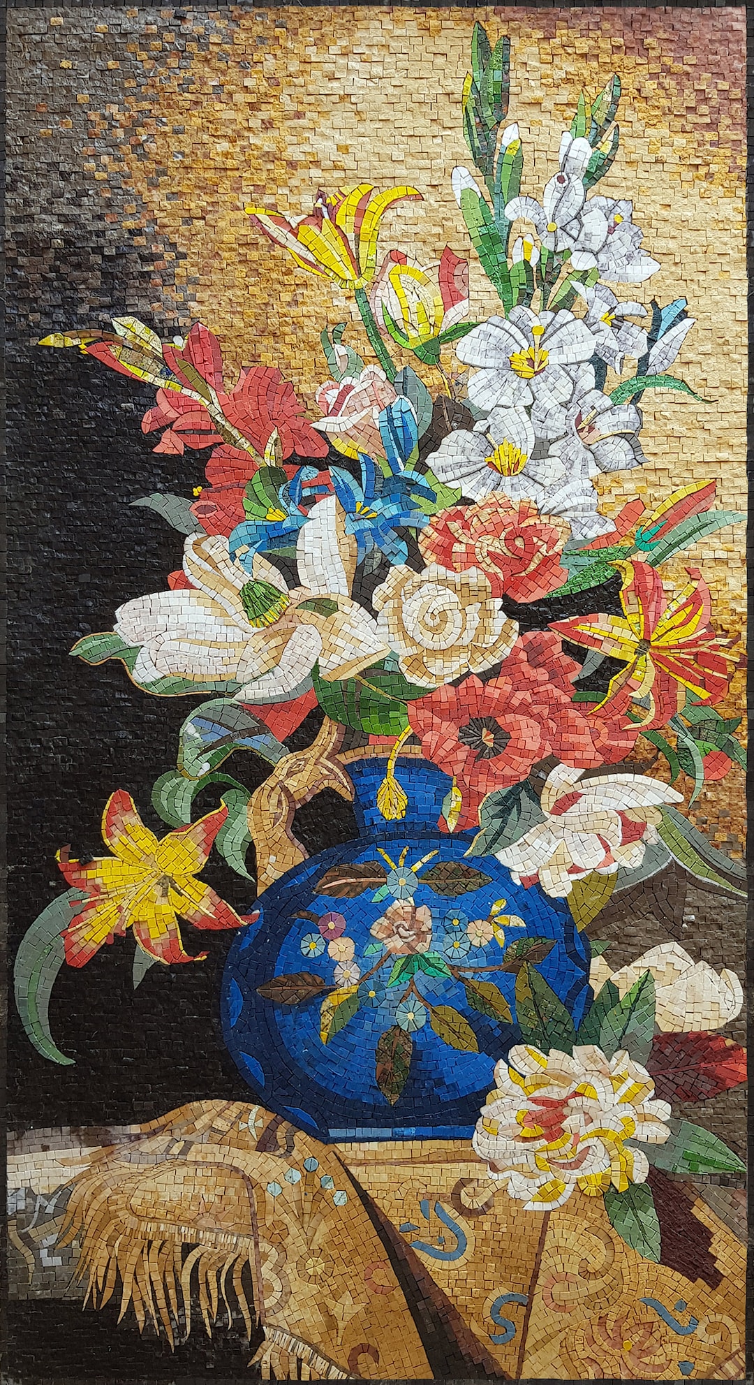 COLORFUL FLOWER VISE Overflowing Handmade Marble Mosaic Wall Art ...