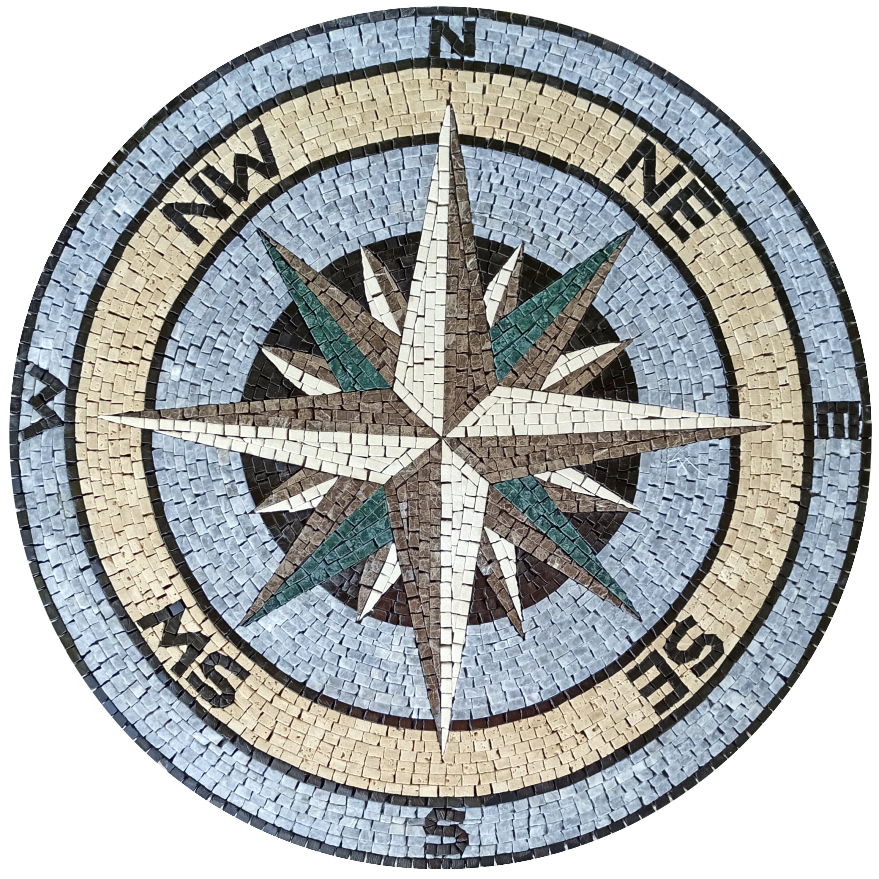 Handmade Marble Mosaic Compass Tile: Nautical Flooring Art (32 ...