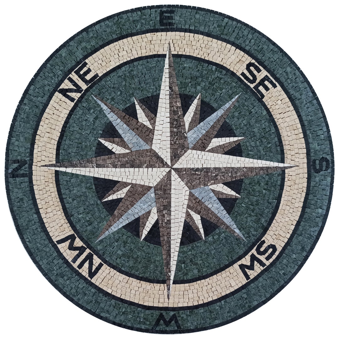 Handmade Compass Mosaic Tile: Nautical Medallion, Indoor/outdoor (32 ...