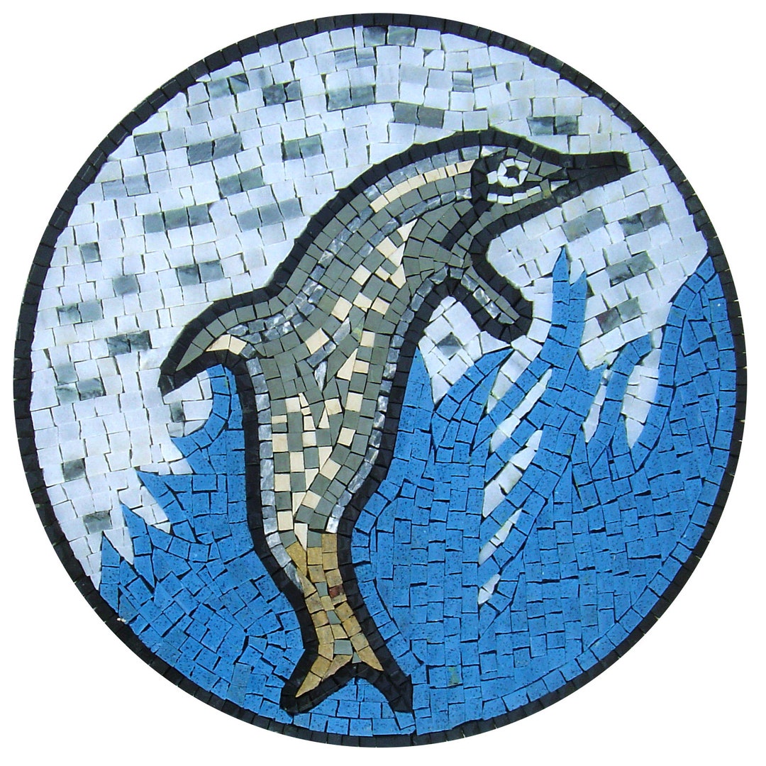 DOLPHIN MOSAIC MURALS | Sea Animal Mosaic Backsplash for Living Room ...