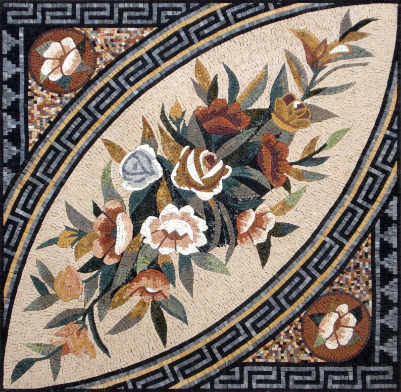 40 Handmade Marble Mosaic Flower Bouquet Mosaic Art Tile - Etsy