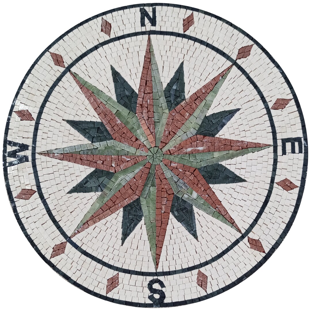 MOSAIC ART DESIGN -pink and Green Compass Rose Mosaic Medallion ...