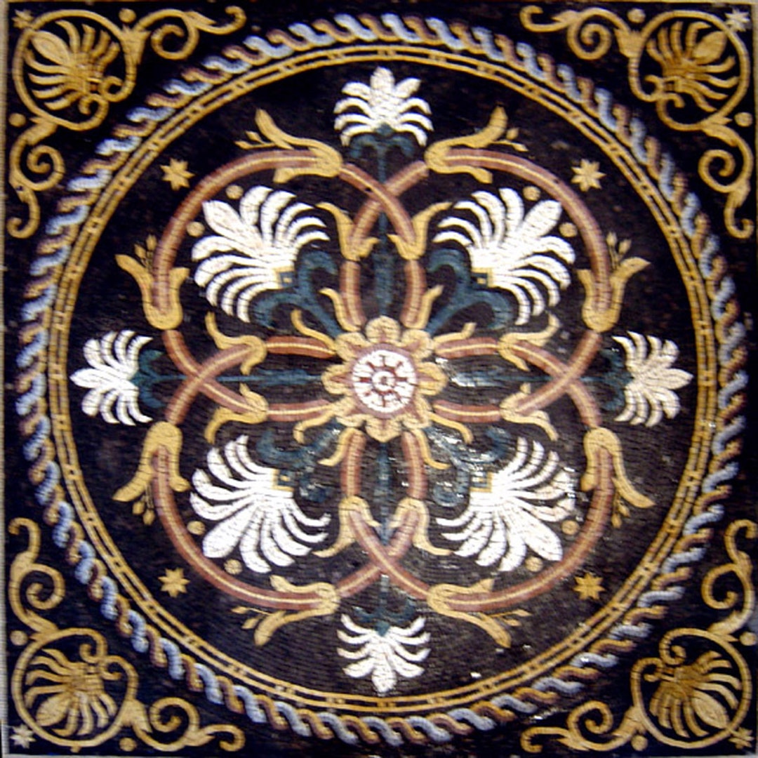 40” GEOMETRICAL MOSAIC TILES | Square Shape Floral Pattern Murals for ...