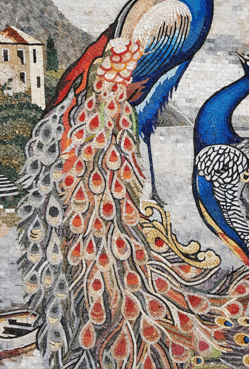Handmade Peacock Mosaic Tile Art: Botanical Floral Wall Decor (64” X 44 ...