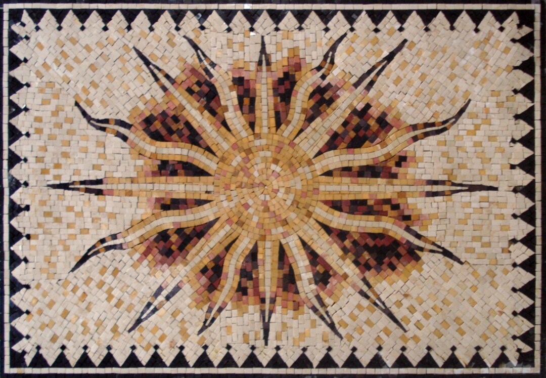 Flaming Sun Marble Mosaic Rug: Handmade Celestial Tile Art - Etsy