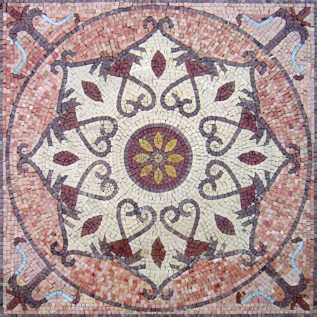 40” FLORAL MOSAIC TILES | Square Shape Elegant Medallion Mosaic Tiles ...