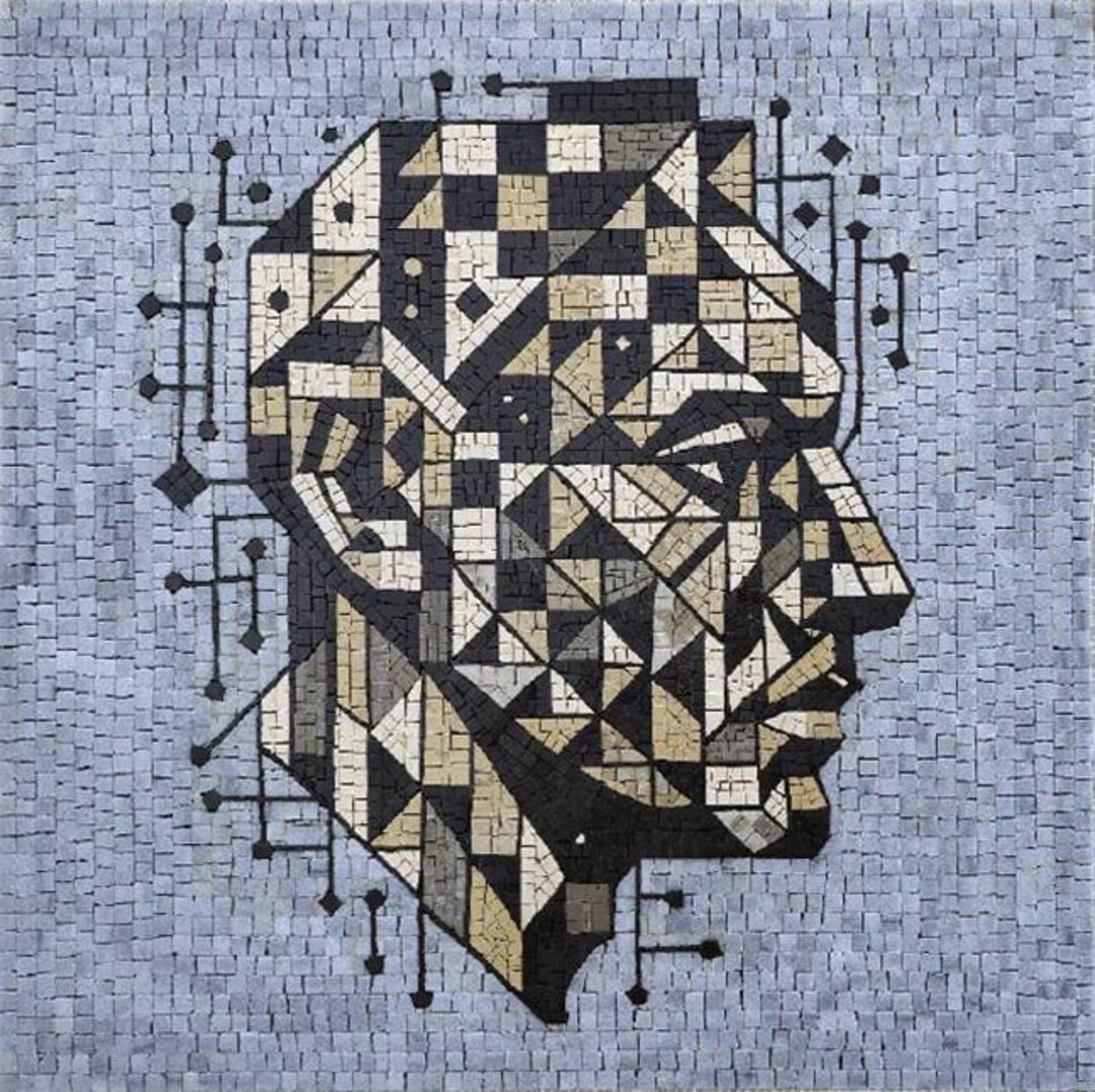 Robot Head Mosaic Wall Art – Custom Mechanical Sci-fi Marble Tile Décor ...