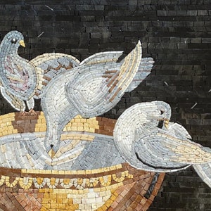 DOVE WALL ART Handmade White Doves Marble Mosaic Wall Art Décor Mural ...