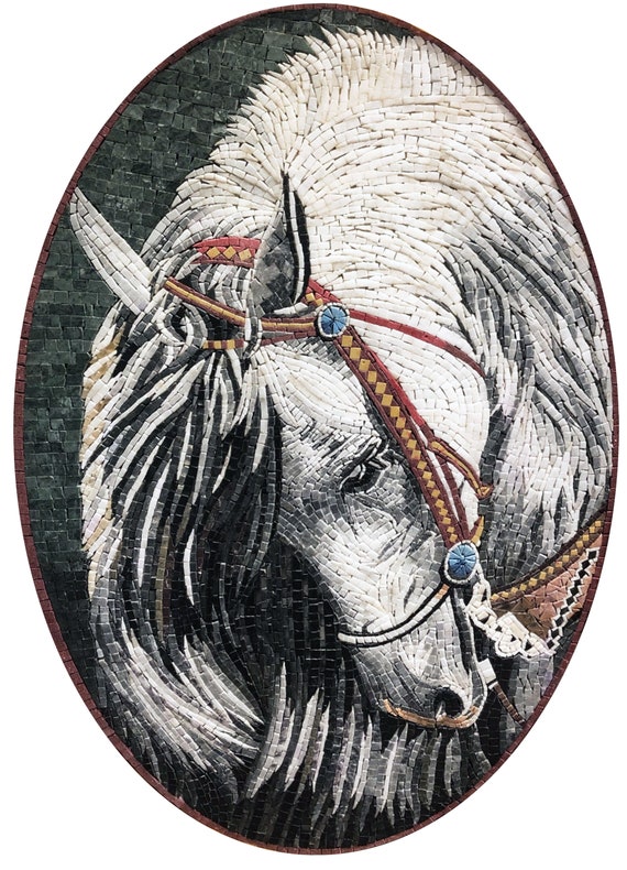 OVAL WALL ART Horse Oval Masterpiece Mosaic Mural Marble - Etsy