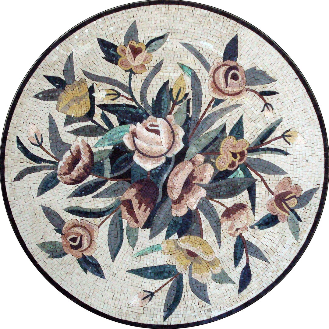 Handmade Floral Marble Mosaic Medallion - 36 Inch Tile Art - Etsy