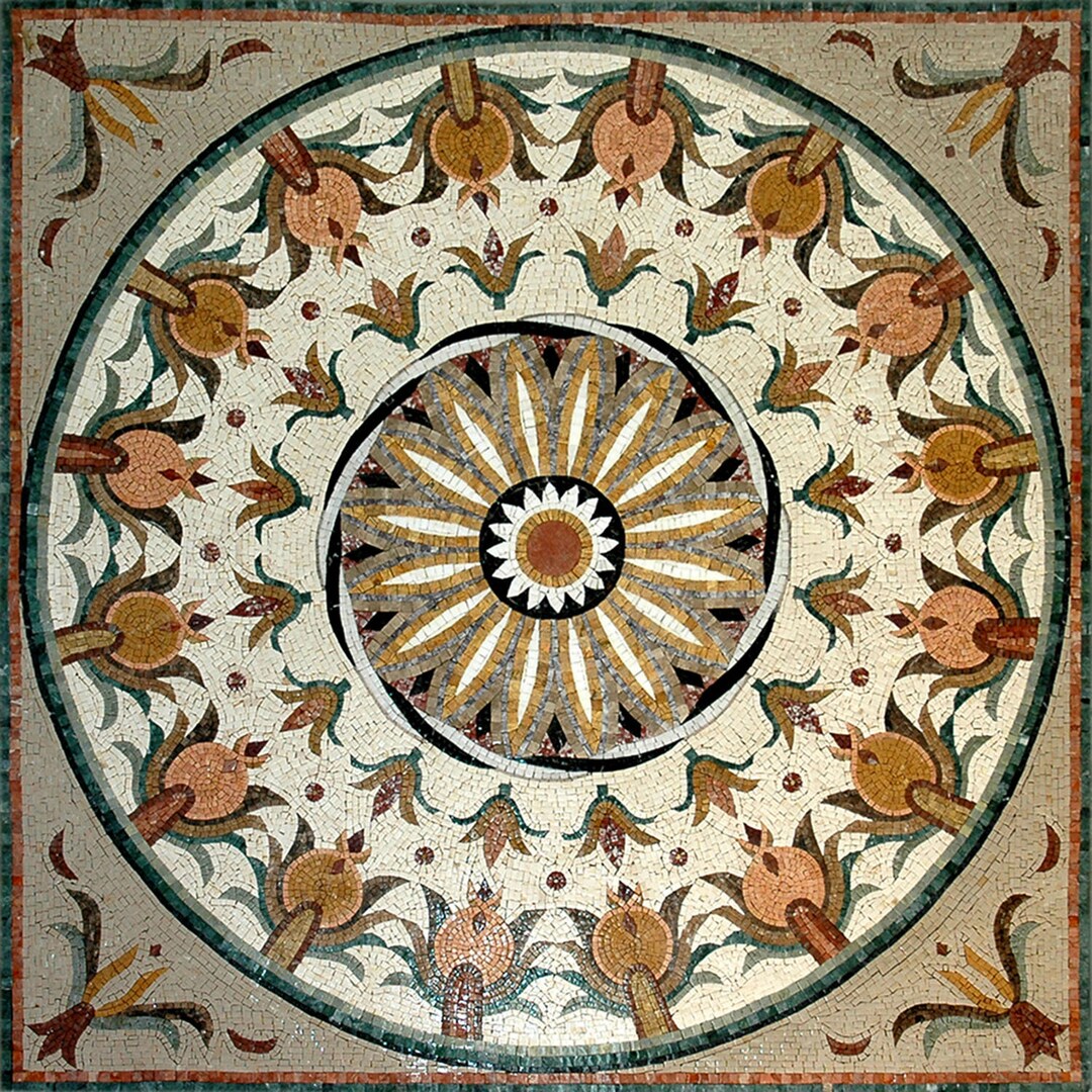48" Floral Marble Mosaic Tile: Geometric Flower Art - Etsy
