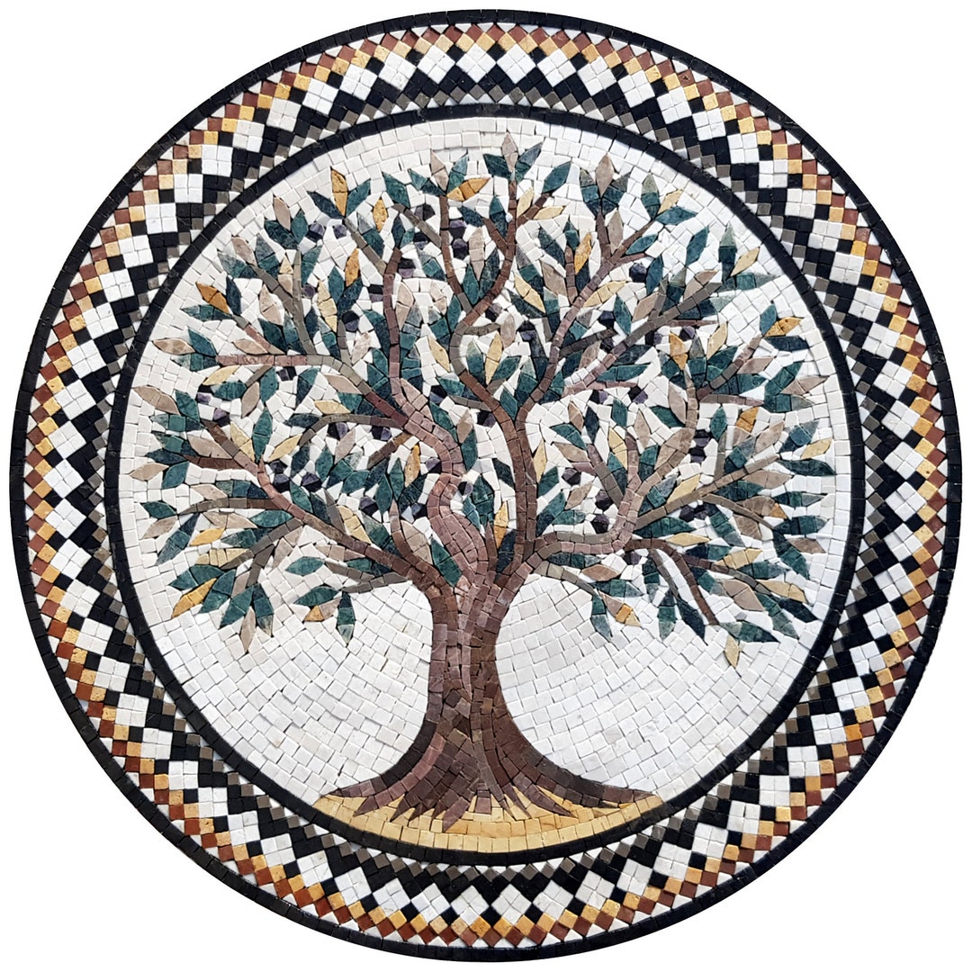 Olive Tree Backsplash Marble Mosaic Medallion Tiles. Customization. Handcrafted Roman Mosaics - Etsy