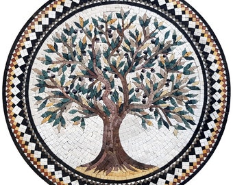 Olive Tree Backsplash Marble Mosaic Tiles. Customization. Handcrafted ...