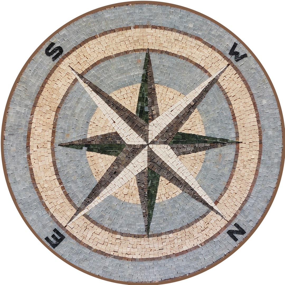 Seafaring Elegance - Compass Rose Nautical Marble Mosaic Medallion for ...