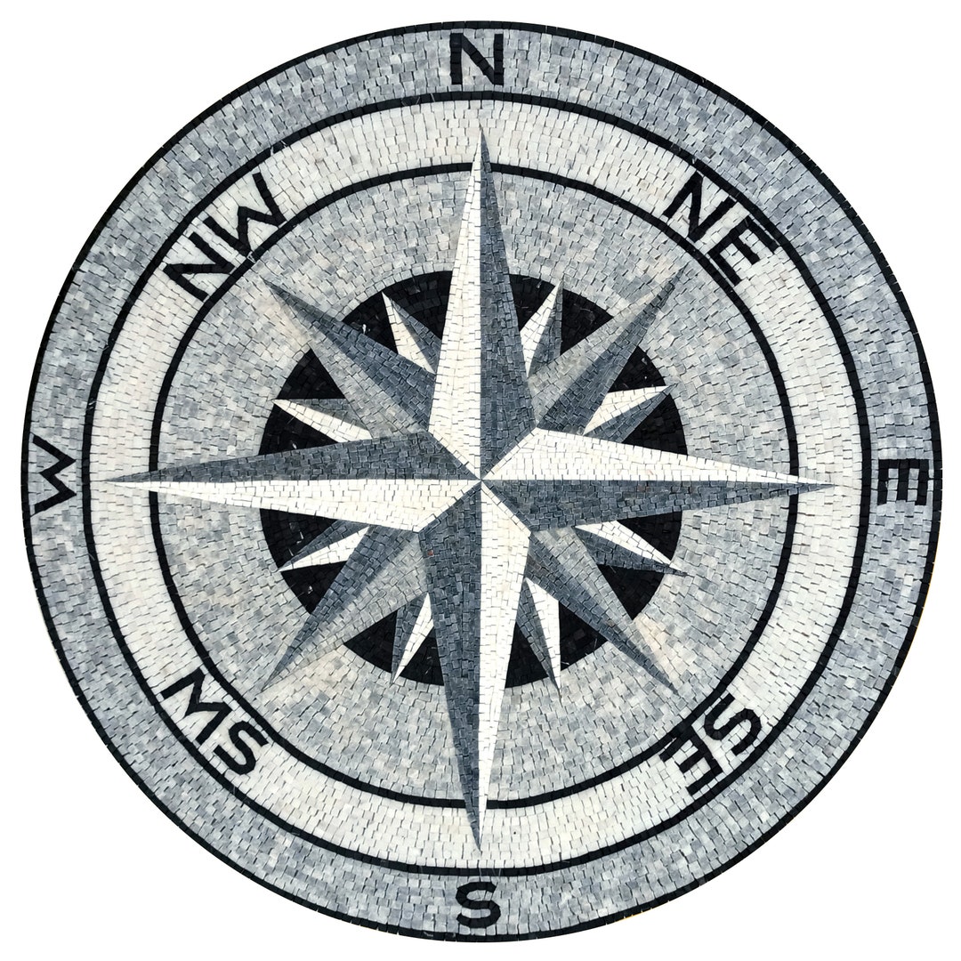 COMPASS MOSAIC BACKSPLASH | Nautical Monochrome Round Mosaic Tiles for ...