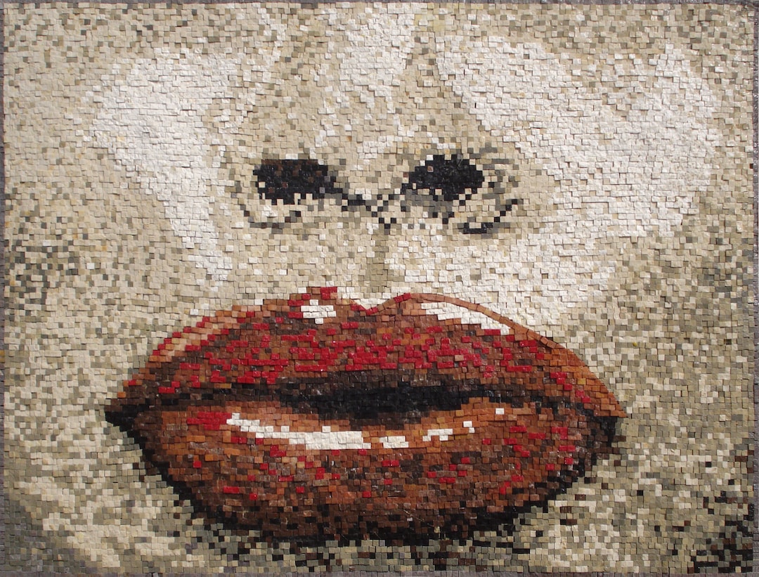 Handmade Lips Mosaic Backsplash: Red Kissing Lips Tile Art (36” X 28 ...