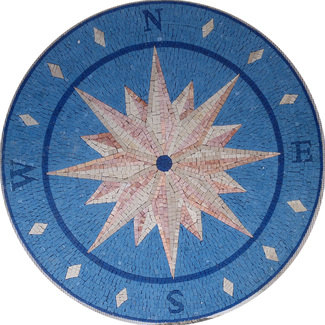 40" Handmade Colorful Decorative Compass Medallion Marble Mosaic Art ...