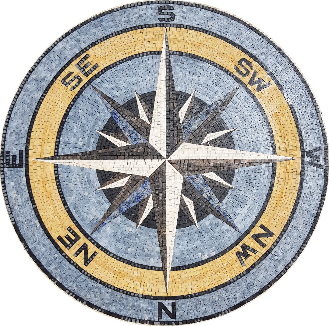 Handmade Compass Marble Mosaic Tile Art - Bathroom, Pool Medallion (36 ...