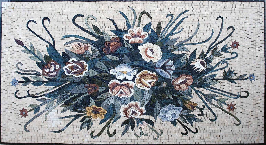 ROSE MOSAIC ART - Handmade Marble Mosaic Flower Rose Vase Wall Art Home ...