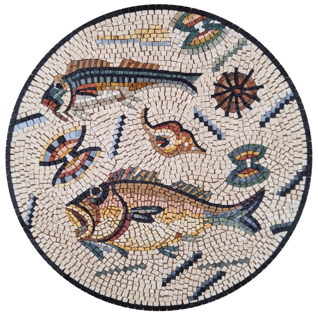 24-inch Fish Mosaic Medallion – Aquatic Theme, Nautical Home Decor ...