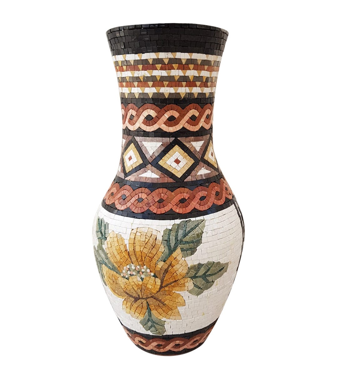 Mosaic Clay Vase With Mediterranean-inspired Patterns, Marble Mosaic ...