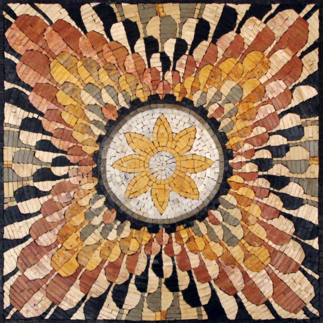 36" SUNFLOWER MOSAIC BACKSPLASH | Square Inlay Artwork Mosaic Tiles for ...