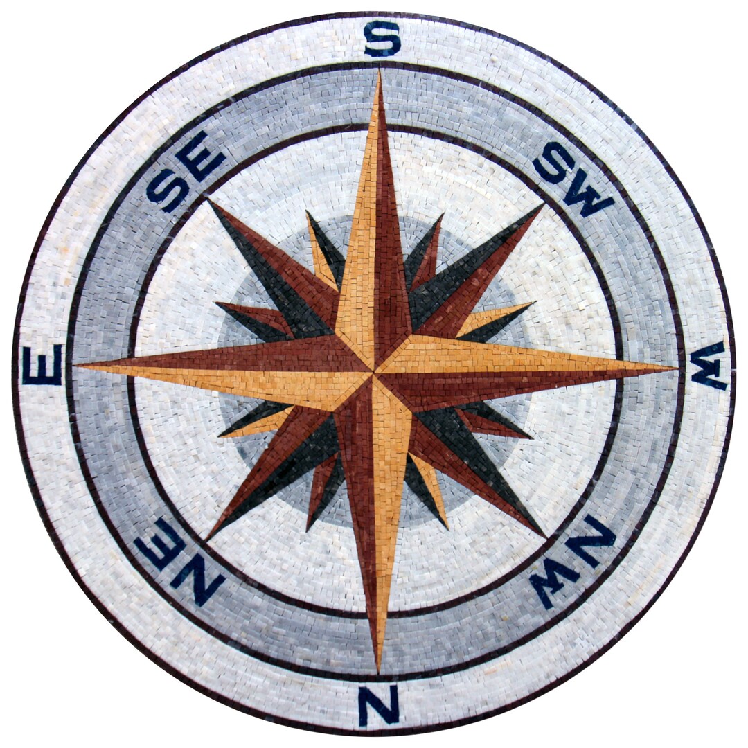 NAUTICAL COMPASS ROSE Tiles | Wind Rose Artwork Medallion Mosaic Tiles ...