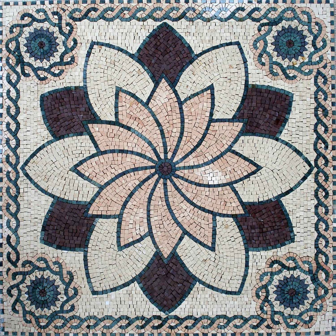 40” MEDALLION MOSAIC TILES | Square Shape Floral Pattern Mosaic Tiles ...