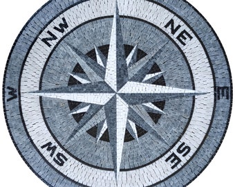 Compass Rose Mosaic Art, Handmade in Ceramic Tiles, Design for Indoor ...