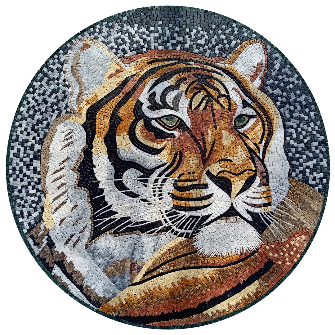 Handmade Round Portrait of a Tiger Mosaic Medallion - Etsy