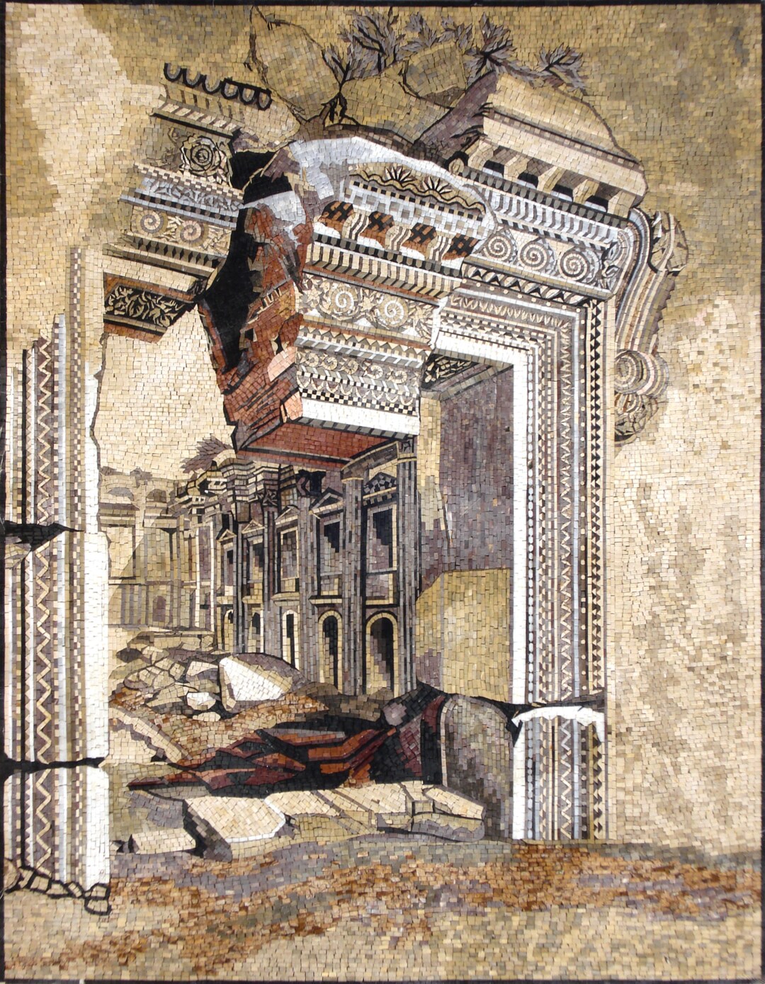 Handmade Ruin City Mosaic Tile Art: Marble Stone Wall Decor (62” X 48 ...
