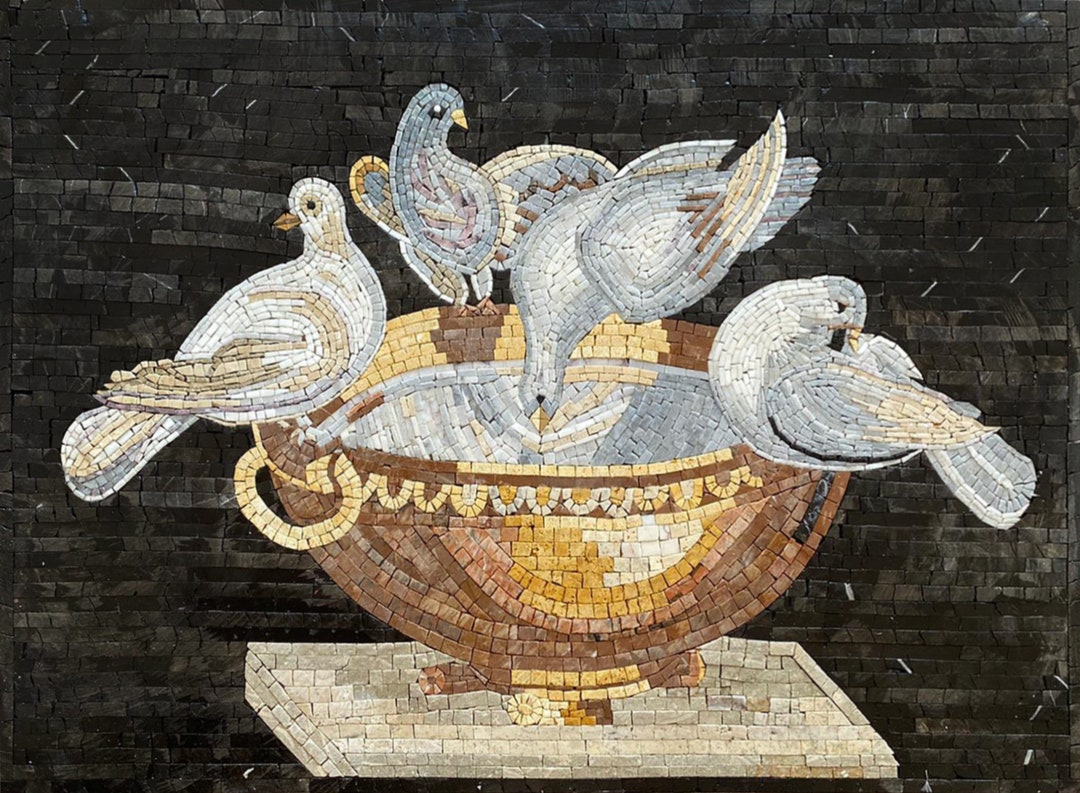 DOVE WALL ART Handmade White Doves Marble Mosaic Wall Art Décor Mural ...