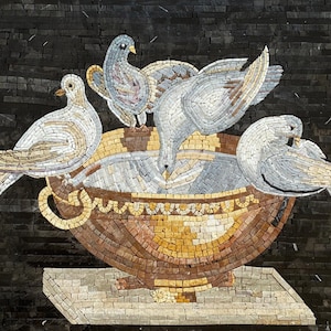 DOVE WALL ART Handmade White Doves Marble Mosaic Wall Art Décor Mural ...