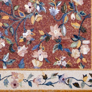 FLOWER BORDER RUG | Marble Stone Square Shape Mosaic Rug | Beautiful ...