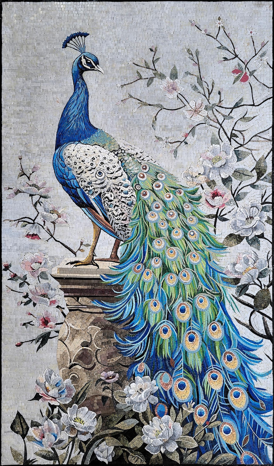 68"x40" Peacock Mosaic Wall Art – Vibrant Bird Inlay, Nature-inspired Home Decor, Customization ...
