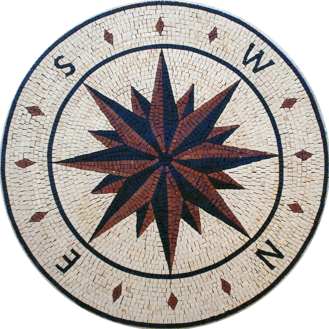 Handmade Compass Rose Marble Mosaic Art - Custom Size - Etsy
