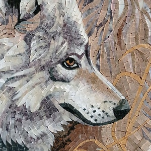 SNOWY WOLF MURALS| Wild Animal Mosaic Tiles for Living Room Walls | Two ...