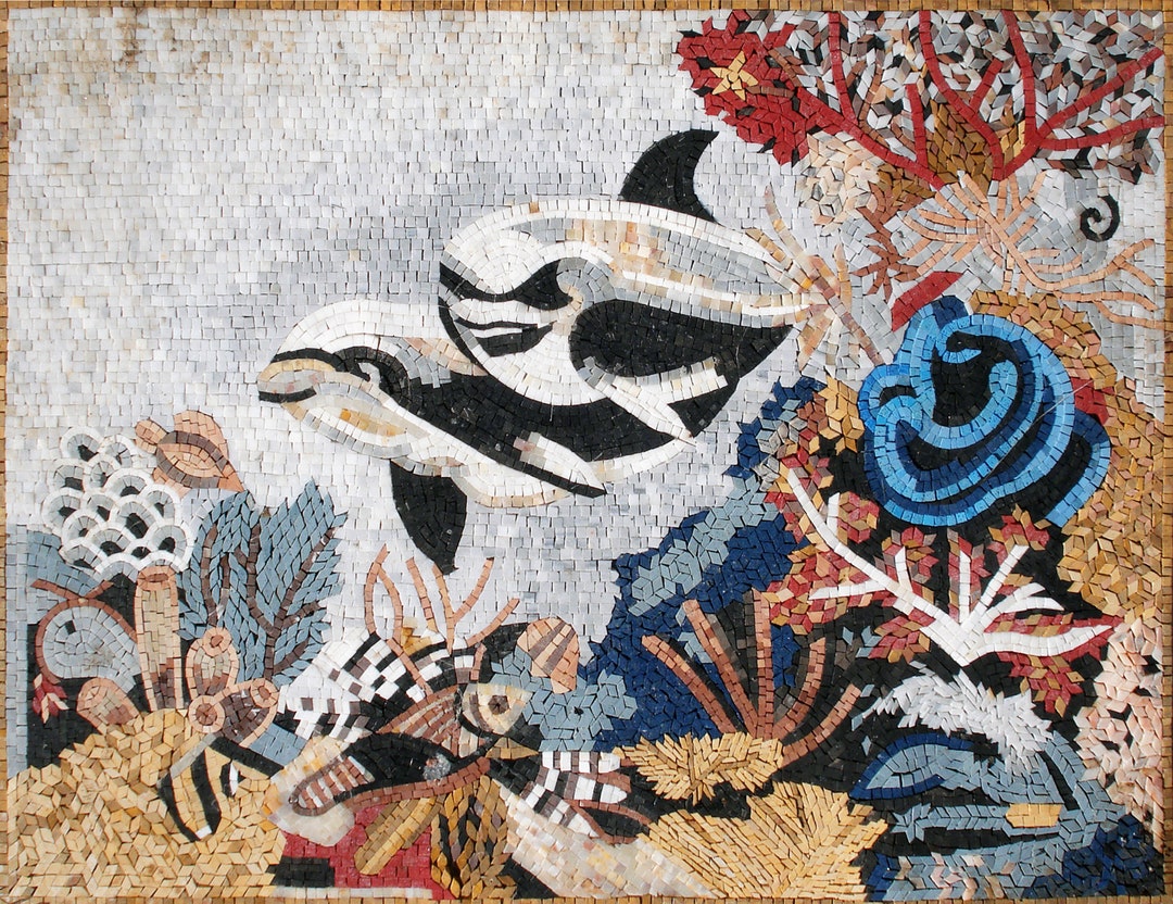 DOLPHIN MOSAIC BACKSPLASH | Sea Animal Mosaic Backsplash for Living ...