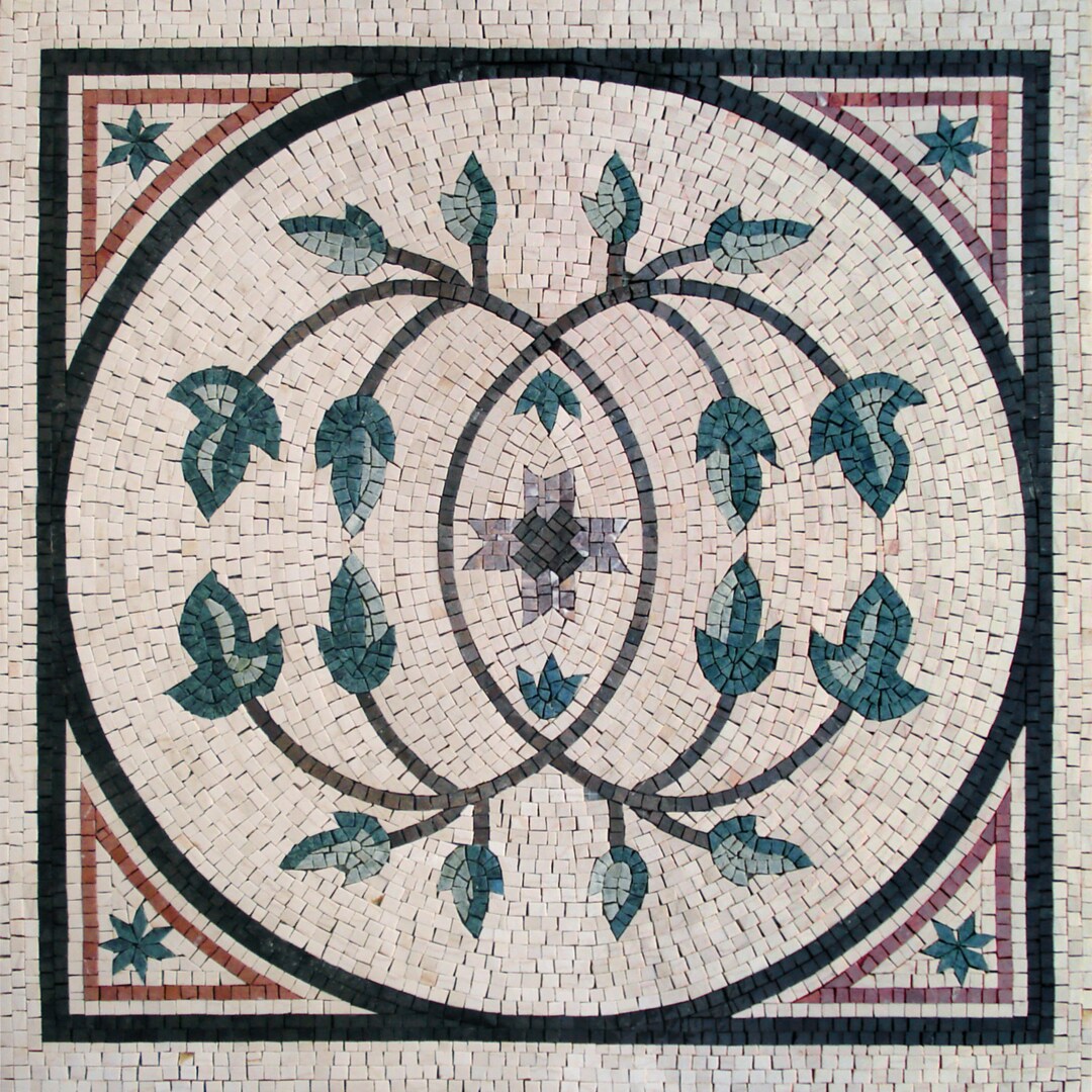 32” GEMOETRICAL MOSAIC BACKSPLASH | Inlay Square Medallion Mosaic Tiles ...