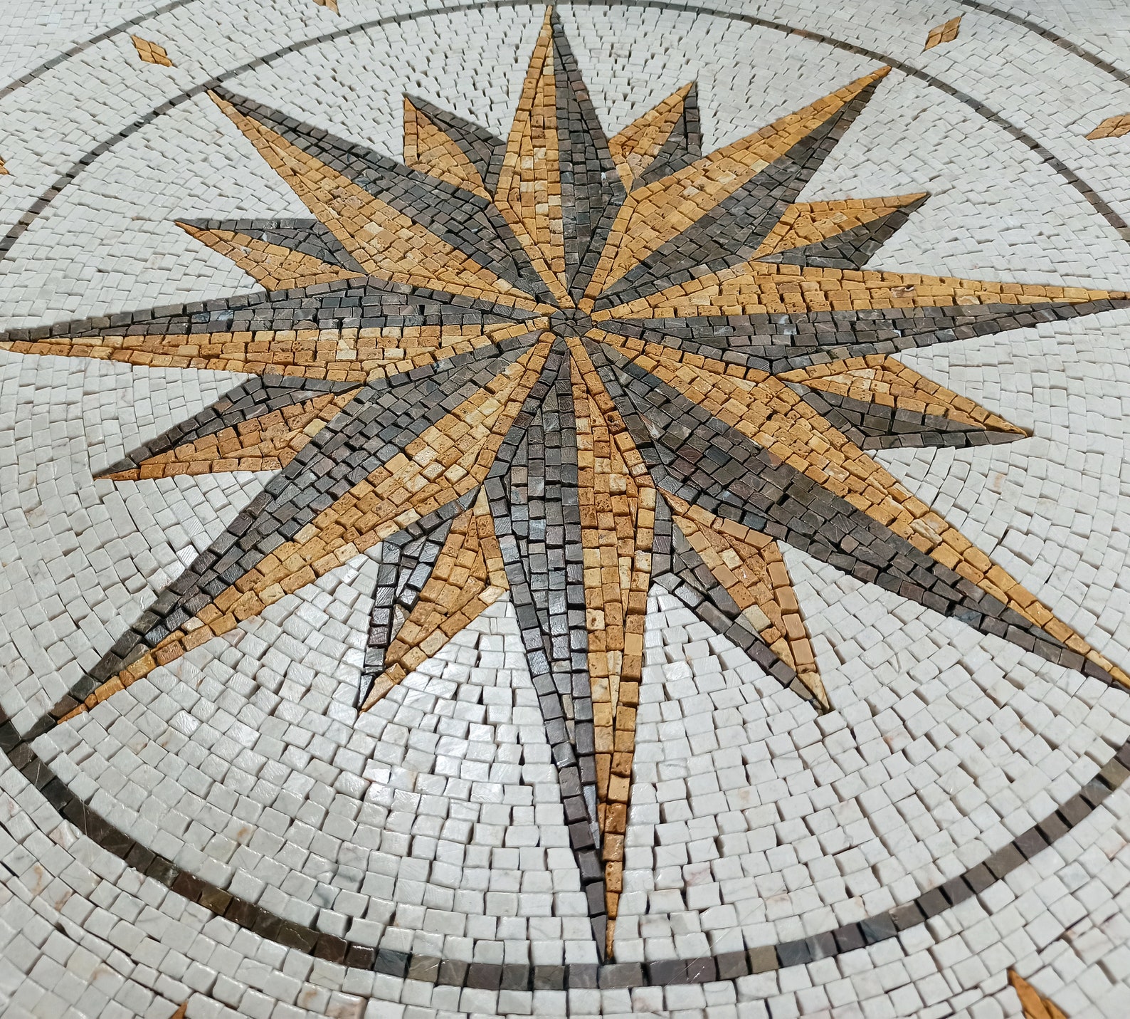 Handmade Compass Rose Mosaic Tile: Nautical Stone Art (32x32) - Etsy