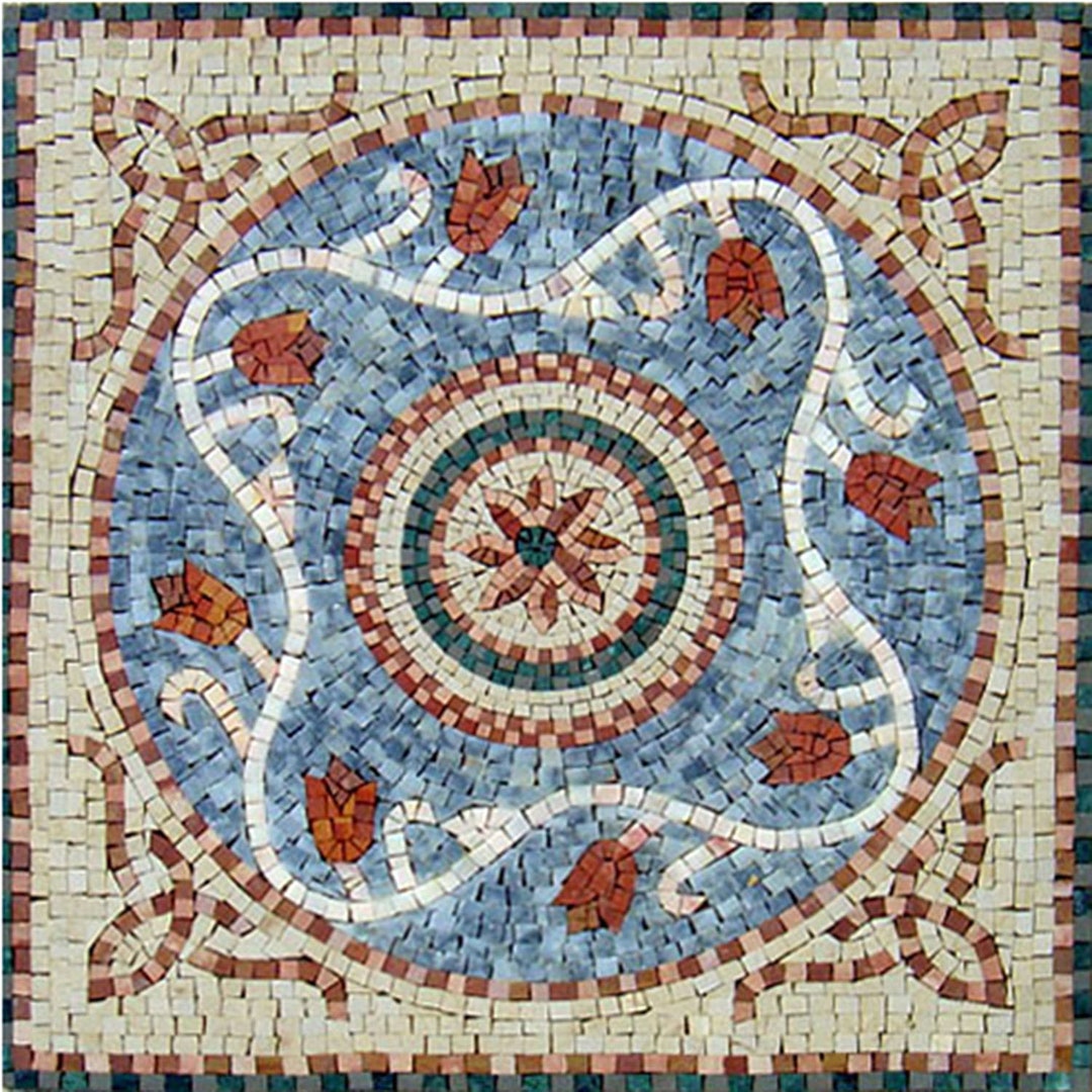 32” MEDALLION MOSAIC TILES | Geometrical Square Shape Mural for Living ...