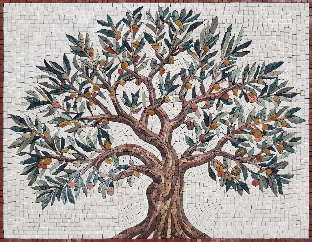 Olive Tree Backsplash Marble Mosaic Tiles. Customization. Handcrafted Roman Mosaics - Etsy