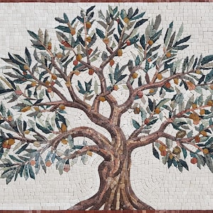 Olive Tree Backsplash Marble Mosaic Tiles. Customization. Handcrafted ...